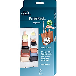 Jokari Heavy Duty 16 Hook Over The Door Purse Rack for Hats and Accessories. Adjustable Straps and Movable Velcro Hooks To Store, Organize and Display Bags, Scarves or Caps Saving Closet Storage Space