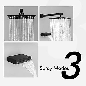 KES Tub and Shower Faucet Set Shower System with 10-Inch Rain Shower Head and Waterfall Tub Faucet Wall Mount Shower Valve and Trim Kit Included Matte Black, XB6240-BK