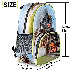 Steam Train Kids Backpack for Boys Girls, Vintage Locomotive Toddler Backpack School Bag Water Resistant Bookbag Travel Children Bag, Nursery Junior Primary Student Preschool Backpack With Chest Strap