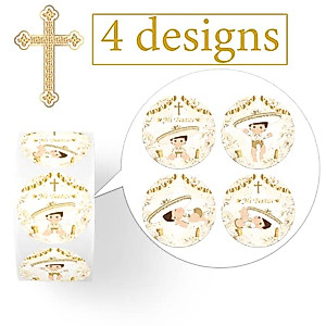 500Pcs Mi Bautizo Decor-Mi Bautizo Stickers Roll Thank You Label Stickers for Boy God Bless,Baptism Party Decoration Christening Supplies Gift Bags Box Envelope Seal Sticker