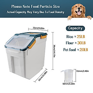 Mairuker Large Flour Storage Container Bin 25lb,4 Pack Airtight Rice Storage Containers with Wheels Seal Locking Lid BPA Free with Measuring Cup,Scoop for Flour, Rice, Grain, Dry Food - Dark Blue