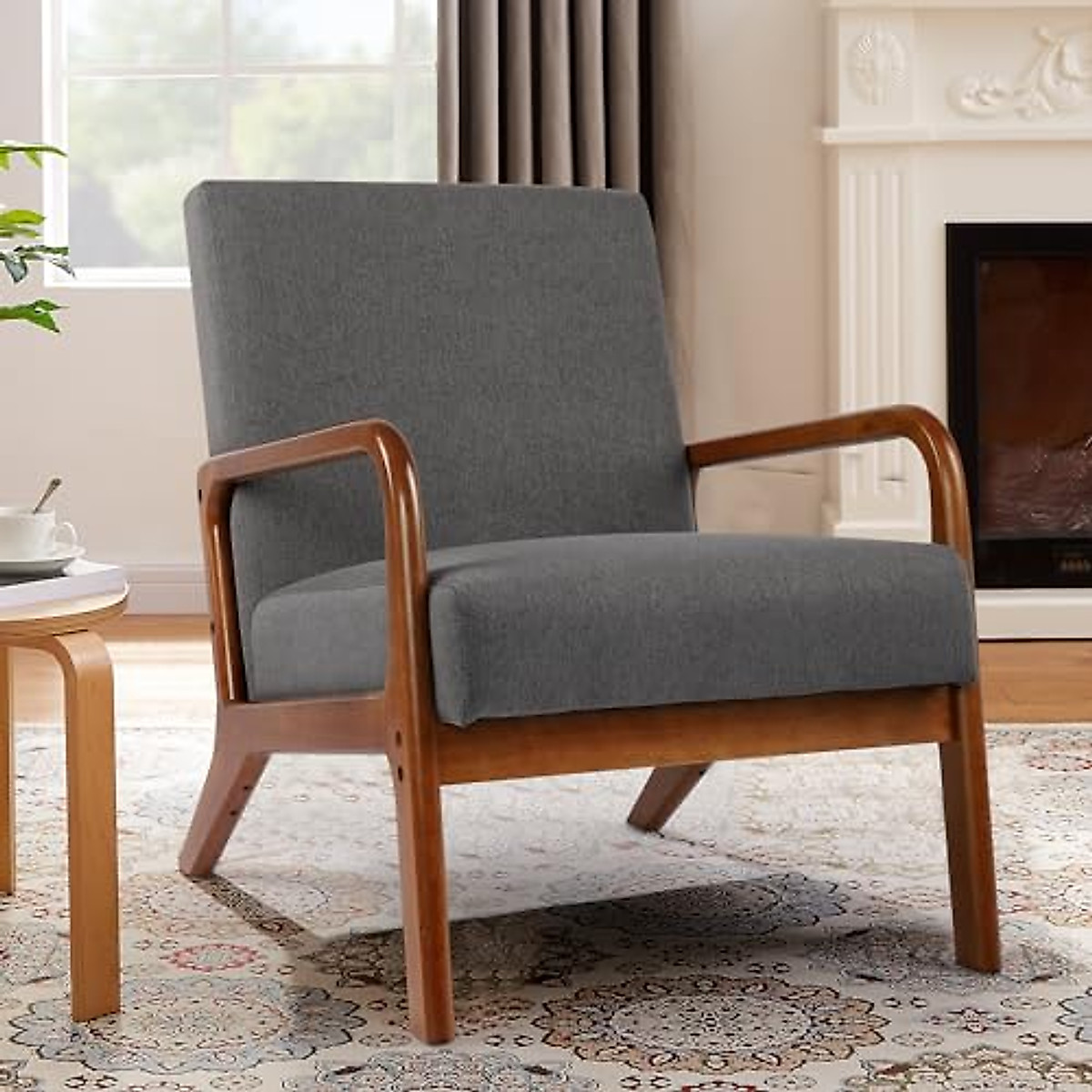 thksbought Accent Chair Armchair with Wood Modern Chair Lounge Side Chair Fabric Single Sofa for Living Room Bedroom Chair(1,Gray)