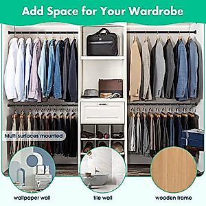 Adjustable Closet Rod for Hanging Clothes, 28 to 42 Inch Adjustable Closet Hanging Rods, Metal Space Saver Extender Closet Bar for Wardrobes, Laundry Room, Shoe Cabinets