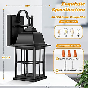 TOBUSA 2-Pack Outdoor Light Fixtures Wall Mount, 100% Aluminium Waterproof Exterior Wall Lantern, Anti-Rust Outside Black Wall Sconce Porch Lights for House Garage, Doorway, Bulbs Not Included