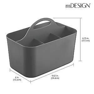 mDesign Small Plastic Shower/Bath Storage Organizer Caddy Tote with Handle for Dorm, Shelf, Cabinet - Hold Soap, Shampoo, Conditioner, Combs, Brushes, Lumiere Collection, Dark Gray