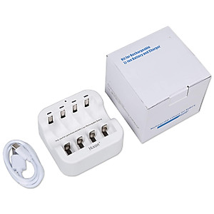 Hixon 4-Bay AA AAA Battery Charger, Q022 Mode for Rechargeable Lithium AA/AAA Batteries,USB Chargr Without Adapter