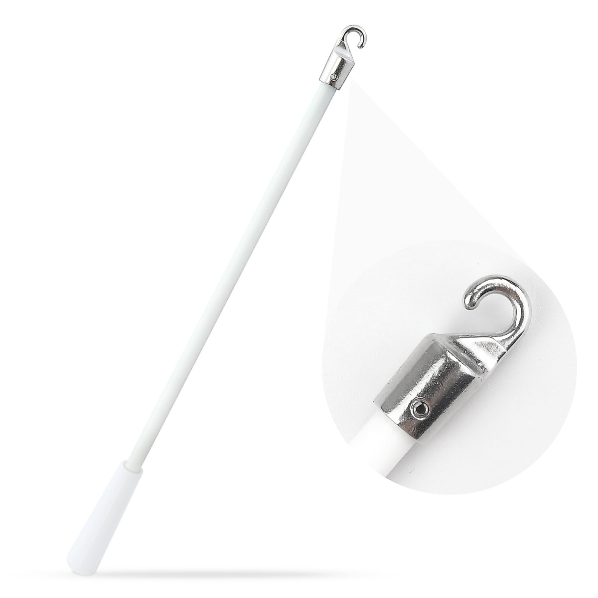 12 Inch White Fiberglass Blind Wand with Metal Hook, Window Blind Tilt Wand, Vertical Blind Wand Control Replacement Parts, Handle Curtain Stick Blind Rods for Opener Accessory, 1Pcs
