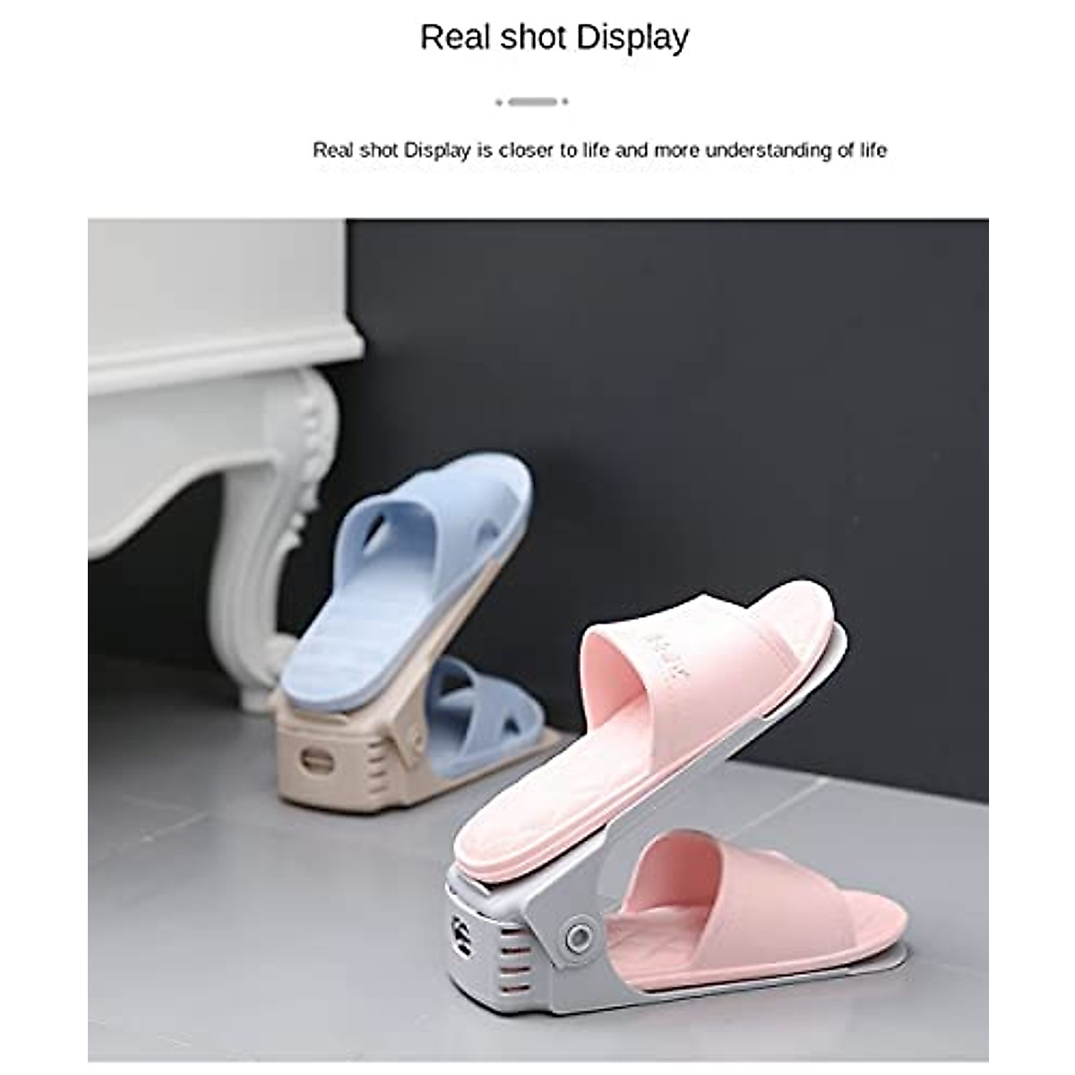 JunJia 10pcs Shoe Slots Organizer Space Saver Shoe Stacker Storage Adjustable Double Deck Rack Holder for Closet-Khaki