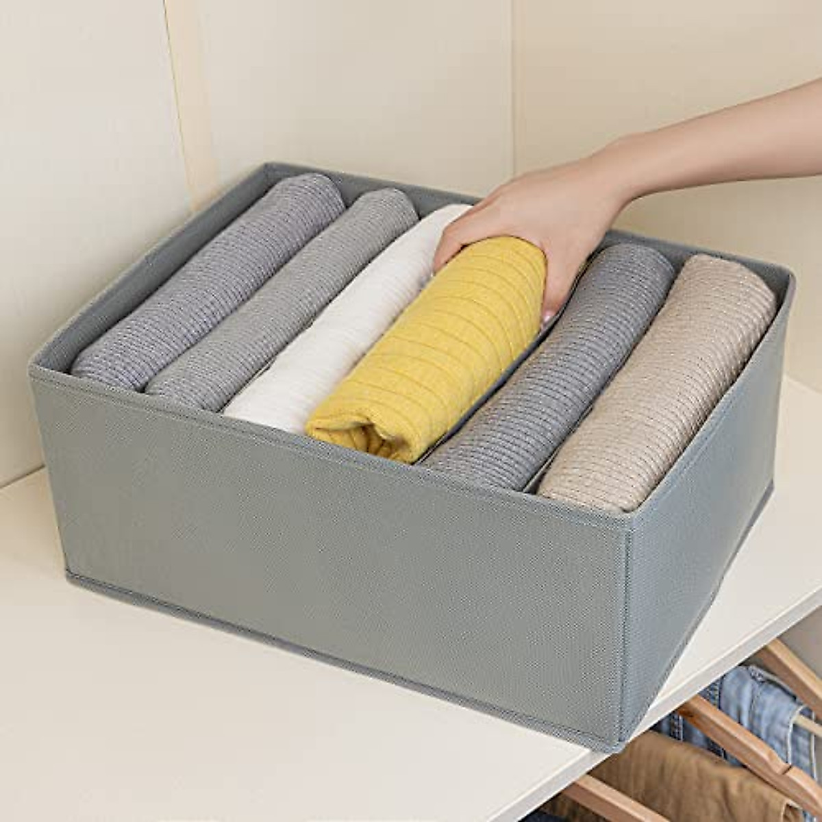 DIMJ Large Wardrobe Clothes Organizer, 6 Cells Large Jeans Organizers, Foldable Clothing Drawer Organizers, Closet Organizers and Storage Bins for Clothes, Jeans, Wardrobe, 2 Packs (Grey)