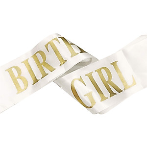 Dadam Birthday Sash for Girls White Satin Birthday Girl Sash with Gold Glitter Lettering Party Favors, Supplies and Decorations
