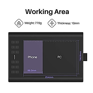 HUION Inspiroy H1060P Graphics Drawing Tablet with 8192 Pressure Sensitivity Battery-Free Stylus and 12 Customized Hot Keys, 10 x 6.25 inches Digital Art Tablet for Mac, Windows PC and Android