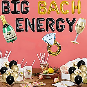 Letromp Big Bach Energy Balloons Gold and Black Boujee Bachelorette Party Banner Bride To Be/Bubbly Bar/Bridal Shower/Bach and Boozy/Hen Party/Engagement Themed Bachelorette Party Supplies Decorations