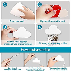 TWONE White Cloud Magnetic Key Holder for Wall - Novelty Adhesive Cute Key Hanger Organizer, Easy to Mount - Powerful Magnets Keep Keychains and Loose Keys Securely in Place
