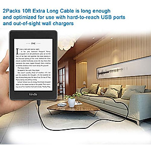 2Pack 10Ft Long Micro USB Cable for Fire Hd,Hdx 6" 7" 8.9" 9.7" 10.1" 11" 11.6" 12" 12.1" 12.2" Tablet,Kids Edition.Charging Android Charger Cord for Kindle Oasis,e-Reader,Samsung LG Phone TV Keyboard