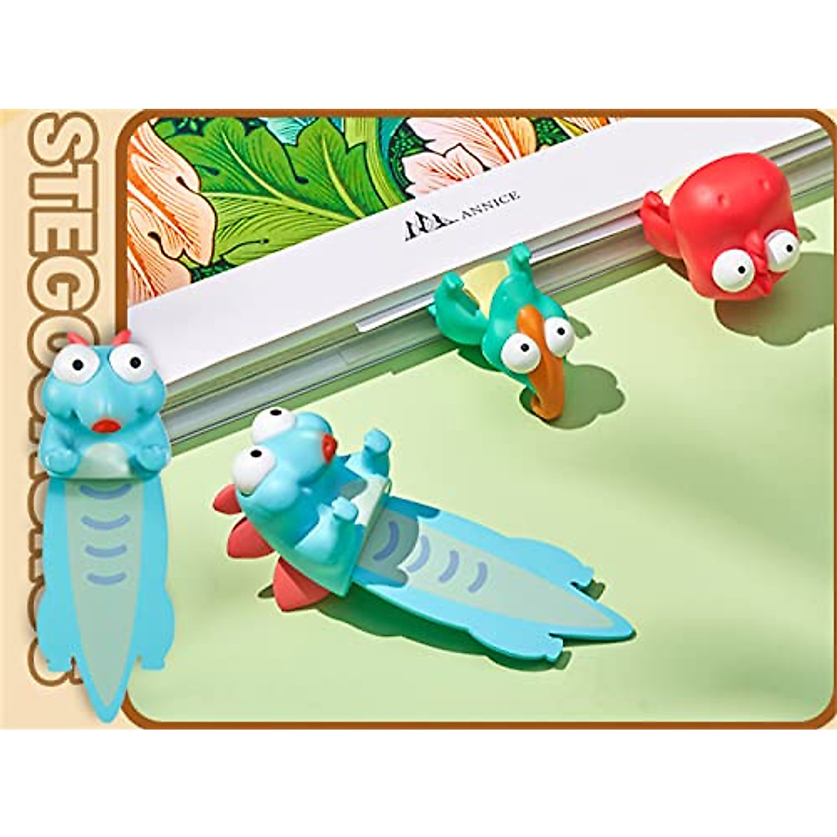 3D Dinosaur Bookmarks for Kids Students, Wacky Funny Christmas Cartoon squashed Bookmarks Novelty Stationery Birthday Party Bookmarks Favors for Teens Boys Girls Friends（4PCS）