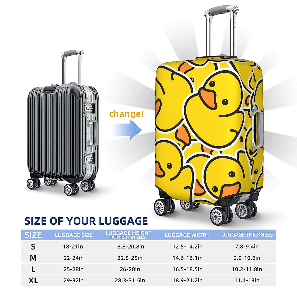 Fsugnioe Rubber Duck Elastic Travel Luggage Cover Travel Suitcase Protective Cover For Trunk Case Apply To 19''-32'' Suitcase Coversmall