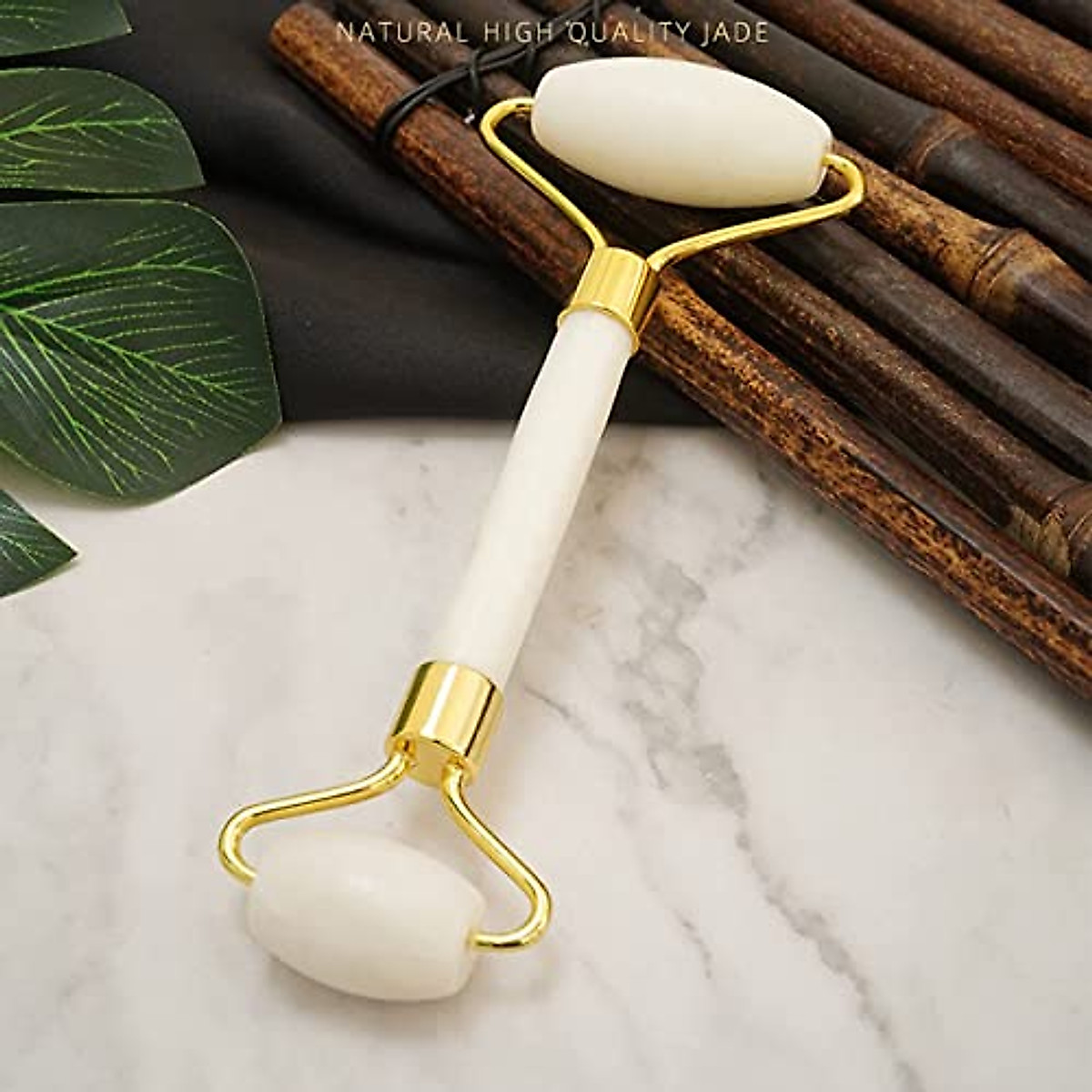 SENSE ISLAND Face Roller Jade Roller for Face, Eye Skin Care, Genuine Jade Stone Facial Roller Massager(White)
