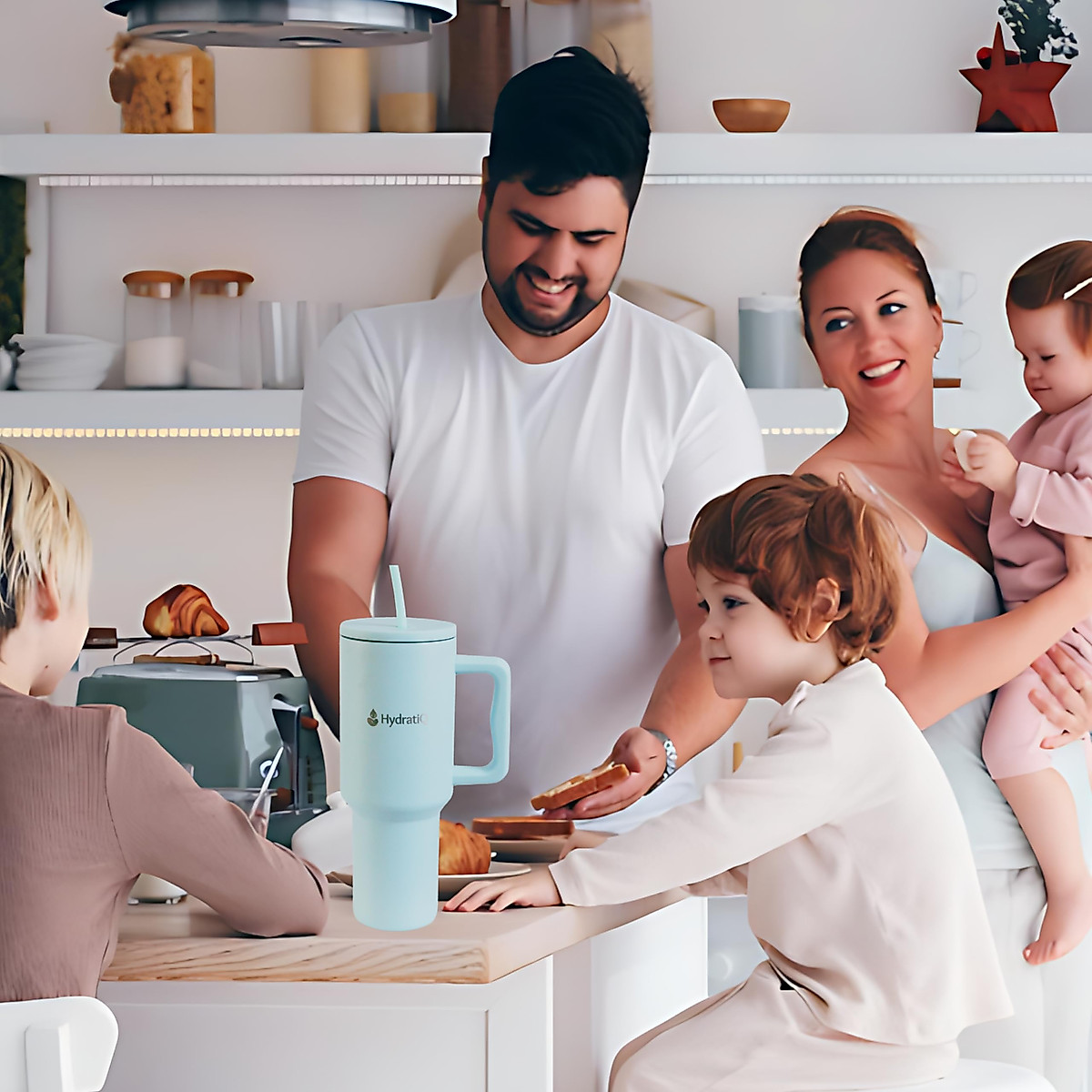 HydratiQ 40 oz Tumbler with Handle and Straw Spill Proof Insulated Water Bottle Leak Proof Stainless Steel Cup Holder Travel Mug Hot Cold Vaso Termico