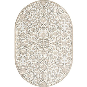 Unique Loom Rushmore Collection Area Rug - TAFT (6' x 9' Oval, Snow White/Beige)