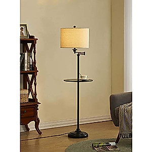Maxax Floor Lamp for Living Room, Standing Lamp with Swing Arm & Table, for Reading Office, Bedroom, Black Finish - 60 Inches