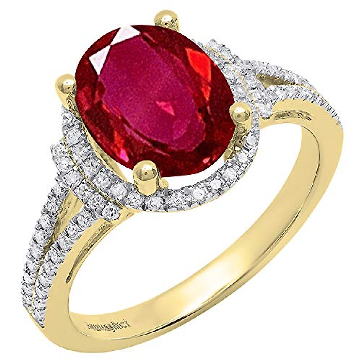 Dazzlingrock Collection 14K 10X8 MM Oval Lab Created Ruby & Round Diamond Halo Bridal Ring, Yellow Gold, Size 10