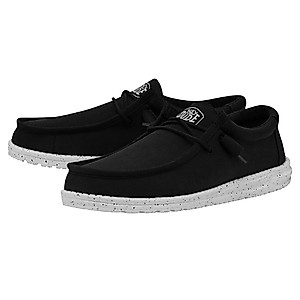 Hey Dude Men's Wally Slub Canvas Black Size 11| Men's Loafers | Men's Slip On Shoes | Comfortable & Light-Weight