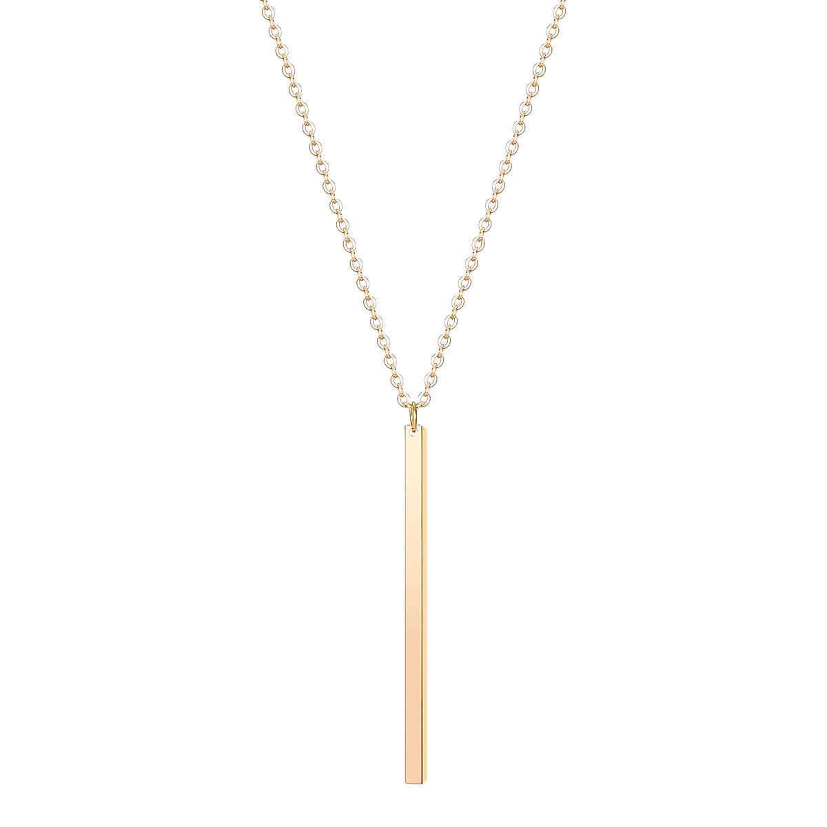 CULOVITY Simple Bar Pendant Necklace Long Lariat Chain Polished Jewelry for Women, 2.4" Pendant 35" Chain Goldtone 1Pcs