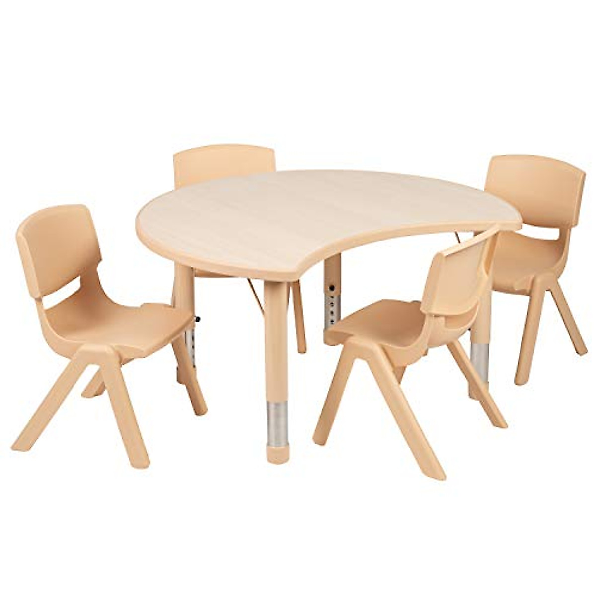 EMMA + OLIVER 25.125" W x 35.5" L Crescent Natural Plastic Adjustable Kids Table Set - 4 Chairs