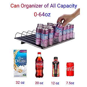 Soda Can Organizer for Refrigerator Any Width Ajustable (12-64oz) Gravity Fed Glide Drink Bottle Dispenser for Fridge Beer Beverage Dispenser, Storage for Refrigerator Pantry and More(1 Pack)