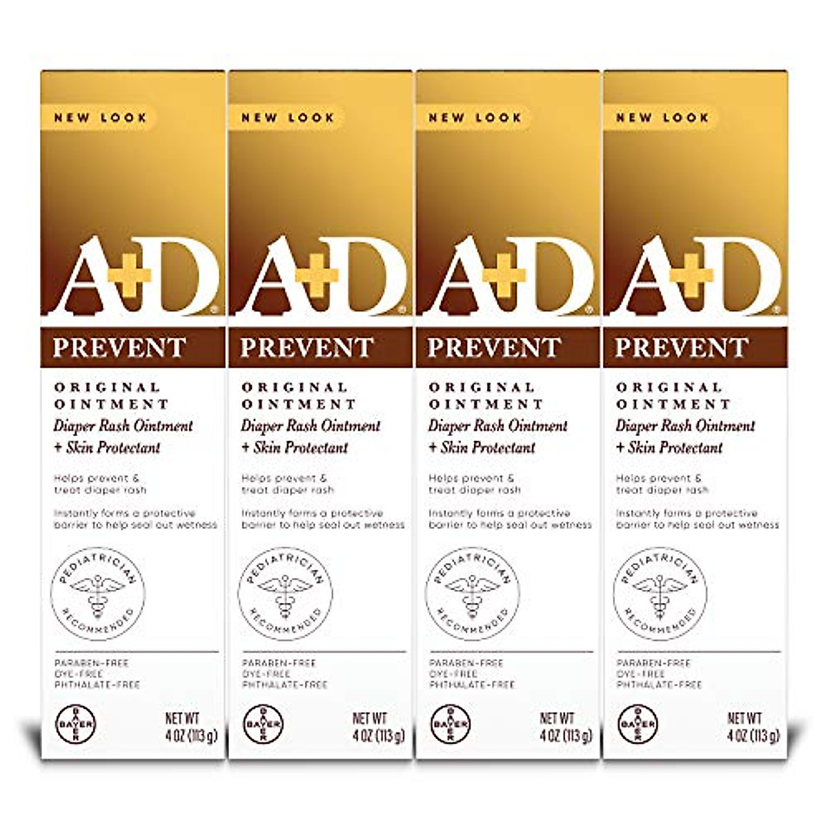 A+D Original Diaper Rash Ointment, Baby Skin Protectant With Lanolin and Petrolatum, Seals Out Wetness, Helps Prevent Diaper Rash, 4 Ounce Tube (Pack of 4), Packaging May Vary