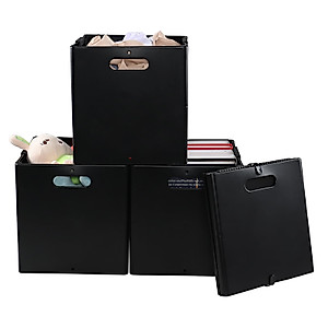 Wekioger 4-Pack Plastic Foldable Cube Storage Bins, Collapsible Storage Cubes Bin Organizer, Black