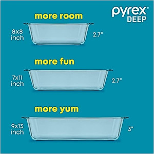Pyrex Deep 9x13-Inch Glass Baking Dish with Lid, Deep Casserole Dish, Glass Food Container, Oven, Freezer and Microwave Safe, Clear Container