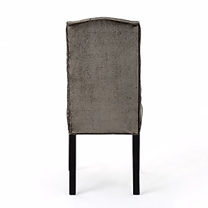 Christopher Knight Home Nickolai Traditional Crown Top Velvet Dining Chairs, 2-Pcs Set, Grey / Dark Brown