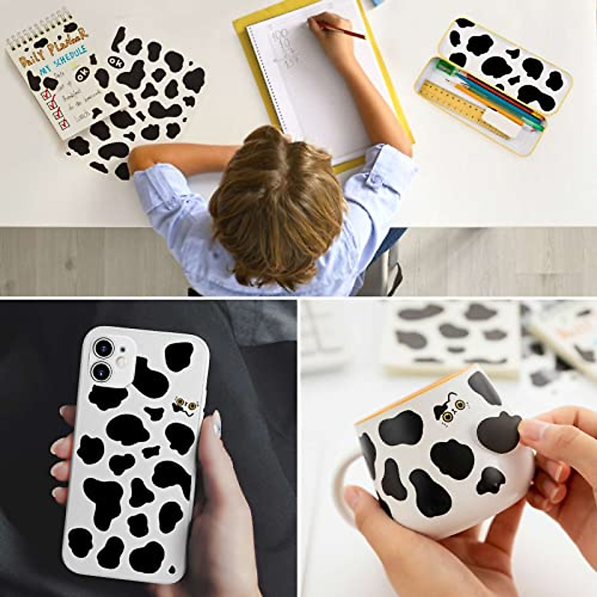 600Pcs Cow Print Stickers, Self-Adhesive Wall Decals Vinyl Print, Black Waterproof Animal Stickers for Cow Themed Bathroom, Nursery, Bedroom and Living Room Wall Decor