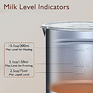 Milk Frother and Steamer, FENNICA 4-in-1 Electric Coffee Frother, Hot and Cold Milk Steamer with Spatula & 4 Whisks, Auto Shut-Off for Latte, Cappuccino, Macchiato