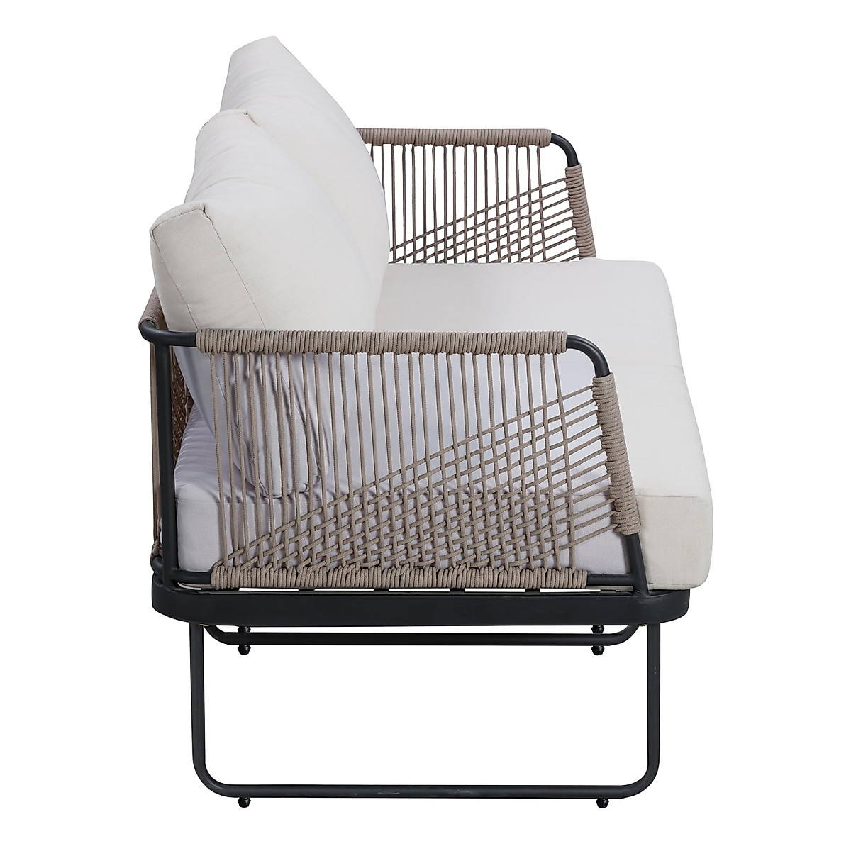 Nathan James Isla Boho Loveseat for Patio, Upholstered Outdoor Sofa with Black Metal Frame, Cream