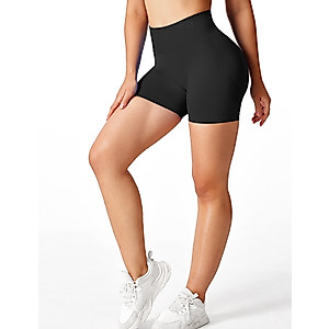 YEOREO Professional Women Workout Shorts 3.6" Scrunch Shorts Seamless High Waisted Contour Gym Yoga Biker Shorts Black