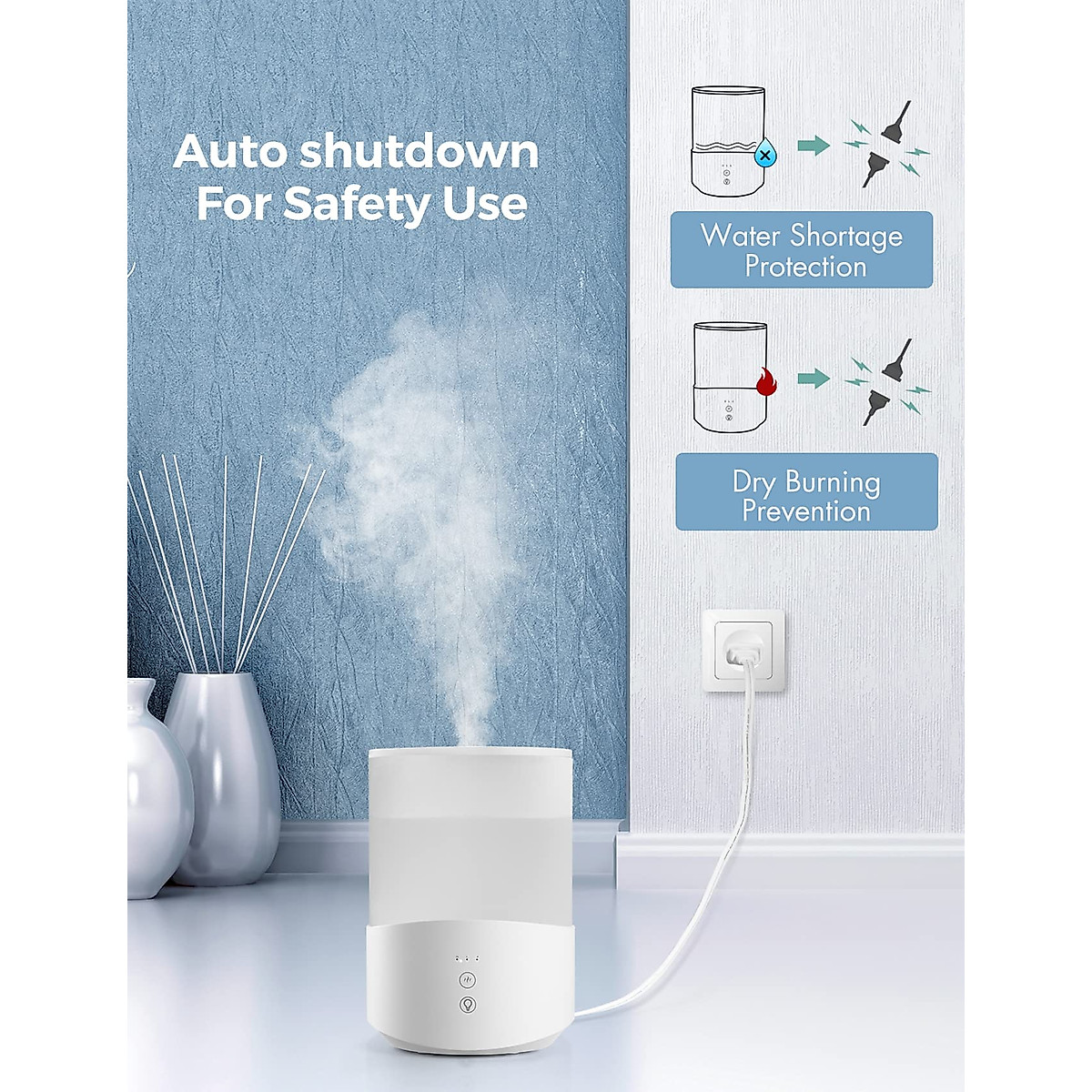 Cool Mist Humidifier, 2-in-1 Essential Oil Diffuser for Baby Kids Nursery, 2.5L Top Fill Humidifier with 7-Color Night Lights for Bedroom Office, Humidifier with Adjustable Mist Mode, Auto Shut Off