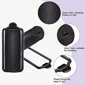 40 Pieces Sponge Hair Rollers Satin Rollers Silk Foam Rollers Women Hair Curlers with Duck Teeth Clips for Hairdressing Styling(0.98 Inch,Black)