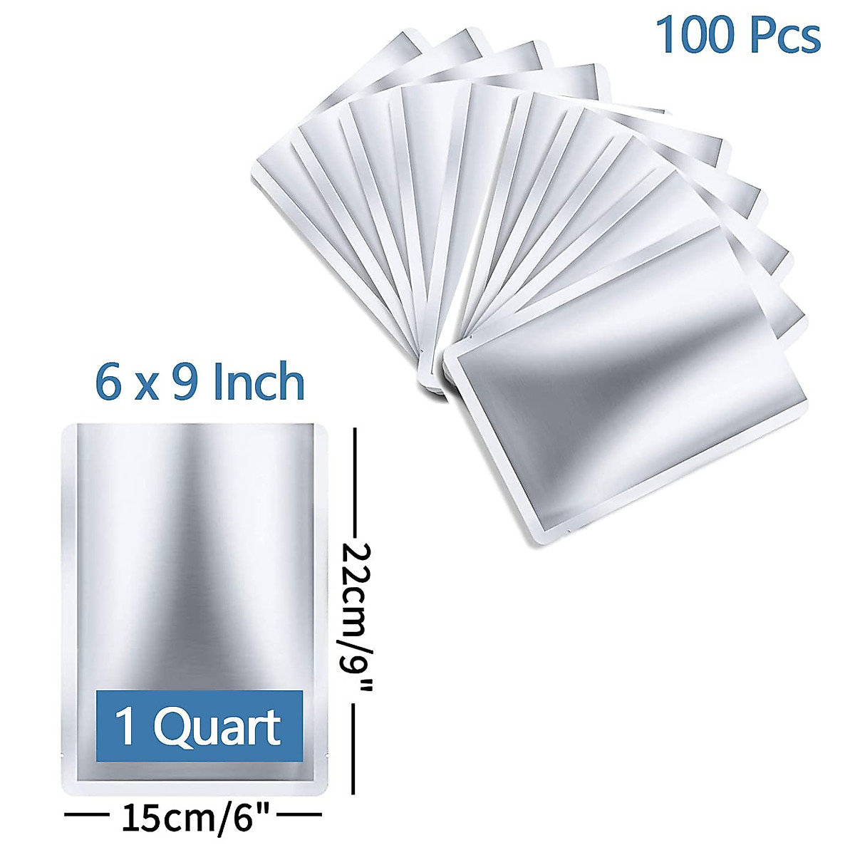 100 Pieces 1 Quart Mylar Bags 6 x 9 Inch, 5 Mil Mylar Bags for Food Storage Coffee Beans Dry Food, Thick Sealable Mylar Bag Medium Size