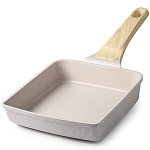 SENSARTE Japanese Omelette Pan, Tamagoyaki Egg Pan, Nonstick Frying Pan with Spatula, Healthy Granite Cookware, PFOS & PFOA Free, 6" x 7" (White)