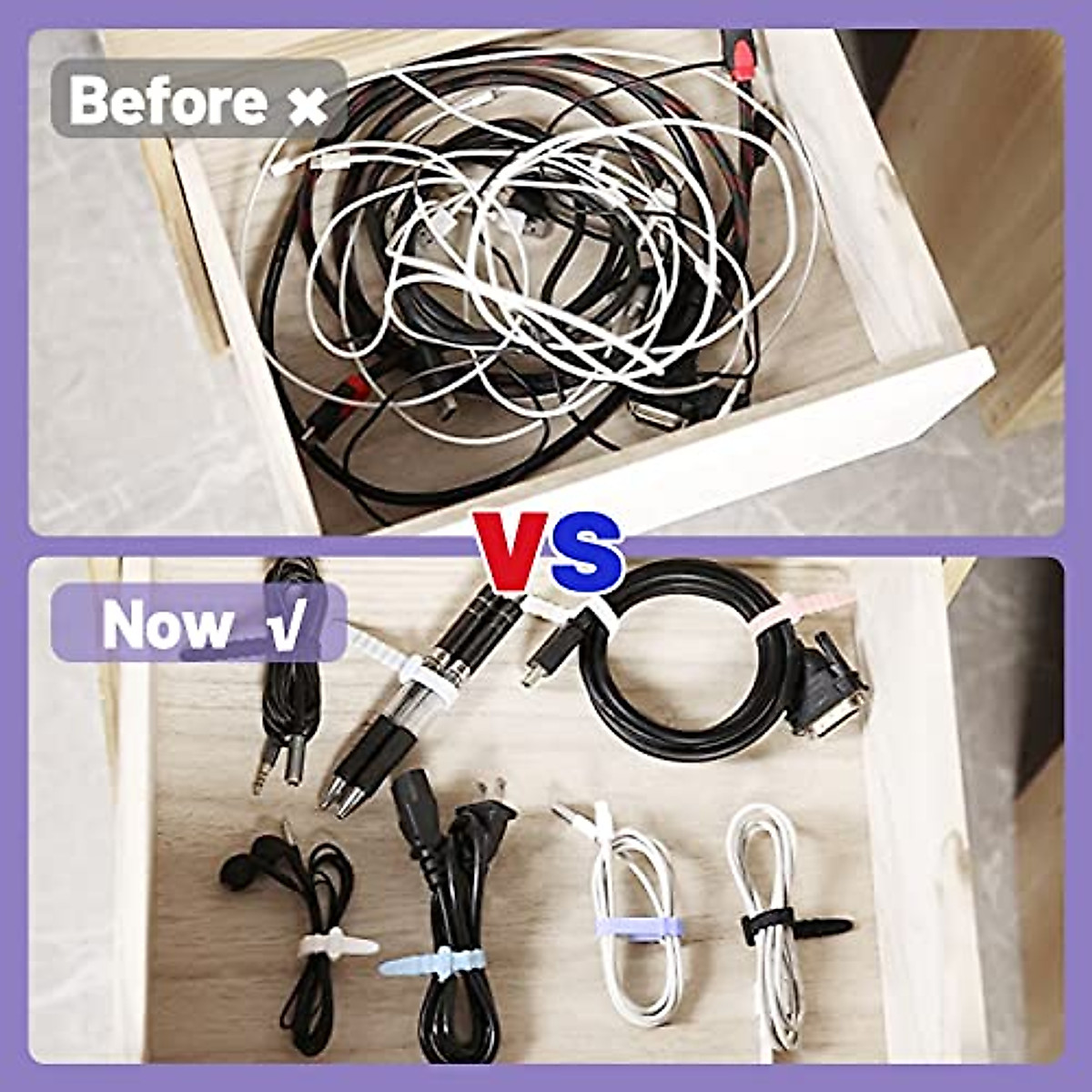 20 Pcs Silicone Zip Ties, Reusable Wire Ties 4.5'' Rubber Cable Ties Straps for Wire Management Home Office Table Organizer, Elastic Cord Ties in White, Black, Pink, Purple, and Blue