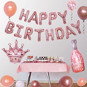 21st Birthday Decorations for Her, 94pcs Rose Gold Party Decorations for Girls, 40in 21st Birthday Balloons, 21st Happy Birthday Banner, Pink White Rose Gold Balloon Arch Kit Crown Champagne Balloon