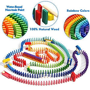 1000 PCS Dominoes for Kids Wooden Building Blocks Bulk Dominoes Set Racing Tiles Family Game for Adults and Kids with Extra 11 Add-on Blocks and Storage Bag