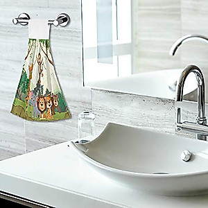 Alaza Animal Jungle Monkey Tiger Giraffe Lion Elephant Kitchen Towels Tea Towels Dish Towels with Hanging Loop 2 Pack