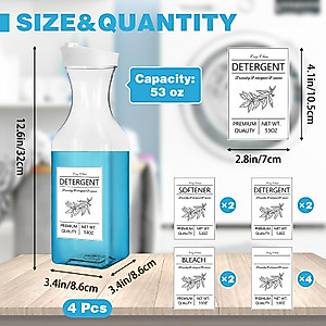 Laundry Detergent Dispenser Bottle 53oz with Label,4 Pack Liquid Laundry Dispenser,Plastic Detergent Dispenser for Laundry Room Organization and Storage,White Lid