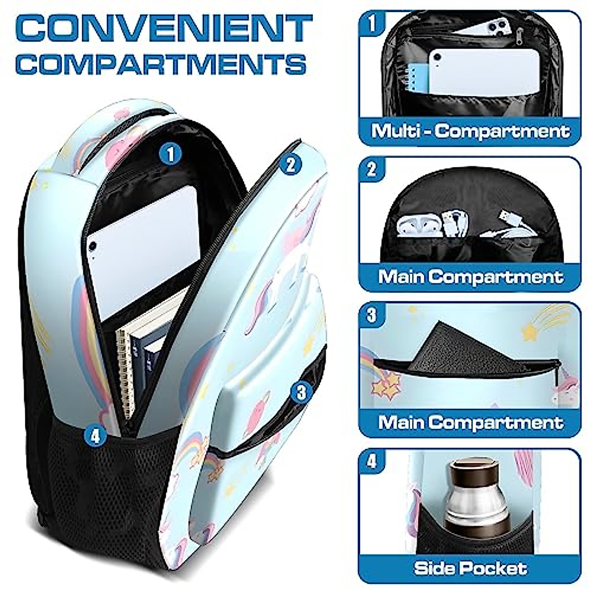 Genhuyiz Backpacks for Boys and Girls Kids Backpacks for School Trips and Outdoor Activities Perfect for Boys and Girls in Preschool Kindergarten and Elementary School 16 Inches (Unicorns)