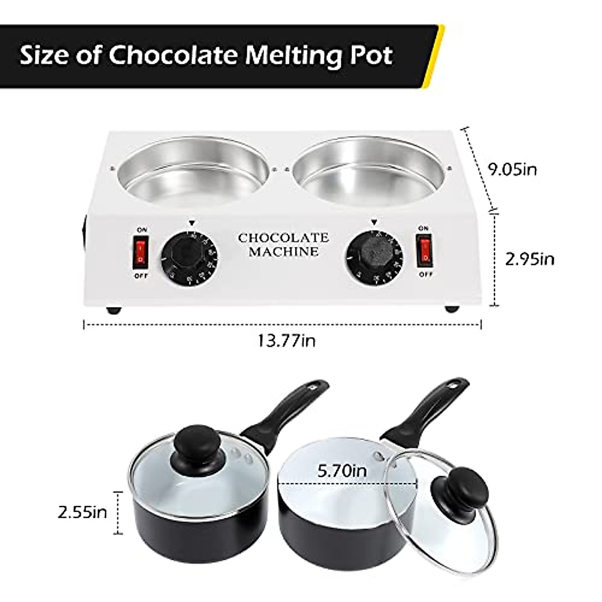Dyna-Living Chocolate Melting Pot Cheese Chocolate Tempering Machine Electric Melter Fondue Pot Heater for Chocolate, Butter, Cheese, Cream, Candy, Milk, Coffee(Double Heads)