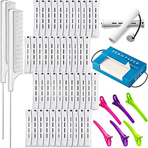 WILLBOND Hair Styling Kit: 48 Hair Perm Rods Plastic Cold Wave Rods, 2 Steel Pintail Combs, 350 Perm Papers, 6 Duck Bill Clips for Hairdressing Styling(White)