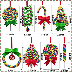 codree 8 PCS Christmas Lollipop Ornaments-Rainbow Lollipop Hanging Ornaments-Christmas Candies Polymer Clay Ornament for Xmas Tree Party Decoration